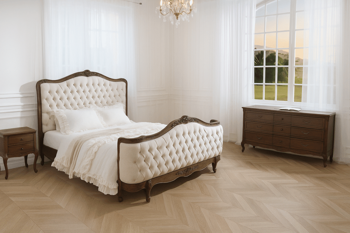 Alice Farmhouse Tufted Antique Heritage Brown French Bed